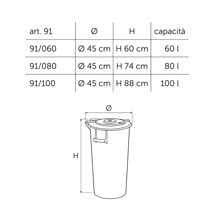 100 lt Bin with hinged lid - Mobilplastic